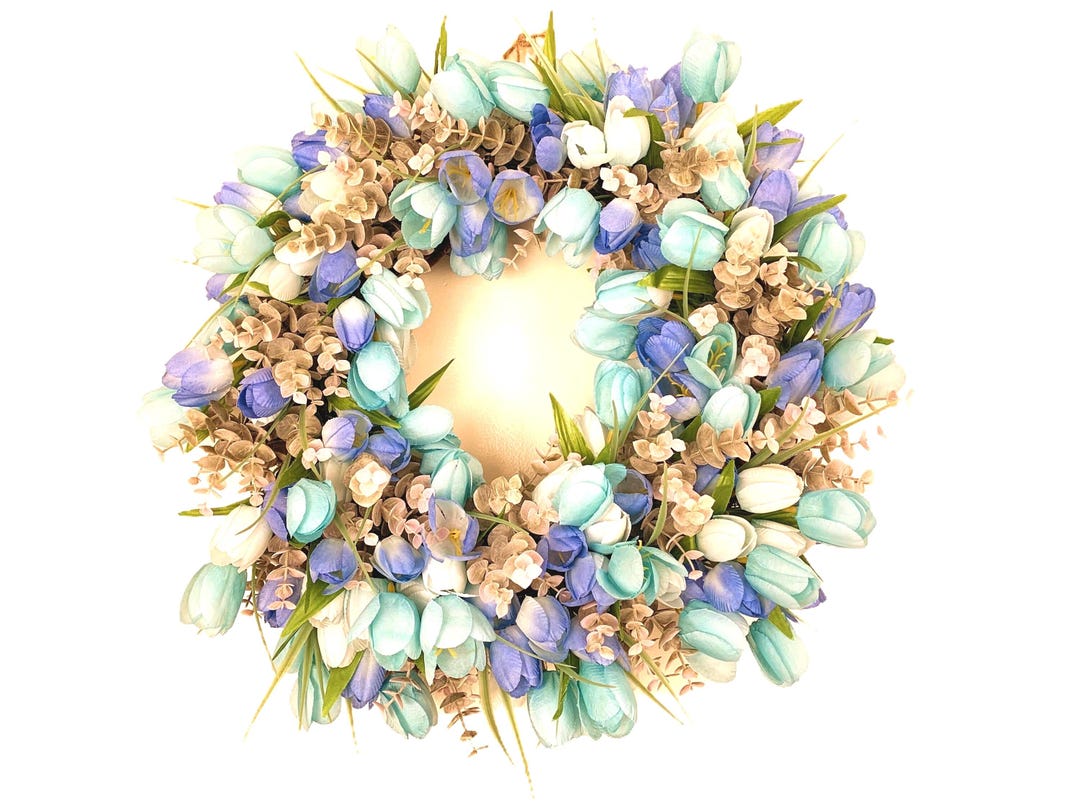 Blue Tulip Wreath for Front Door, Spring Tulip Wreath, Everyday Wreath ...