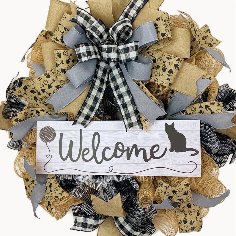 Cat Wreath for Front Door Cat Decor Kitty Wreath Cat Lover - Etsy