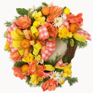 Summer Fruit Wreath for Front Door, Orange and Lemon Grapevine Wreath ...