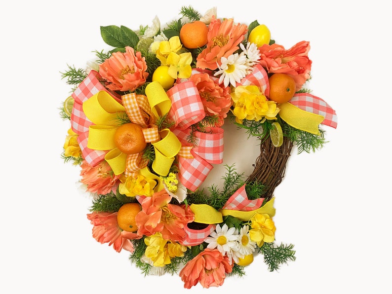 Summer Fruit Wreath for Front Door, Orange and Lemon Grapevine Wreath ...