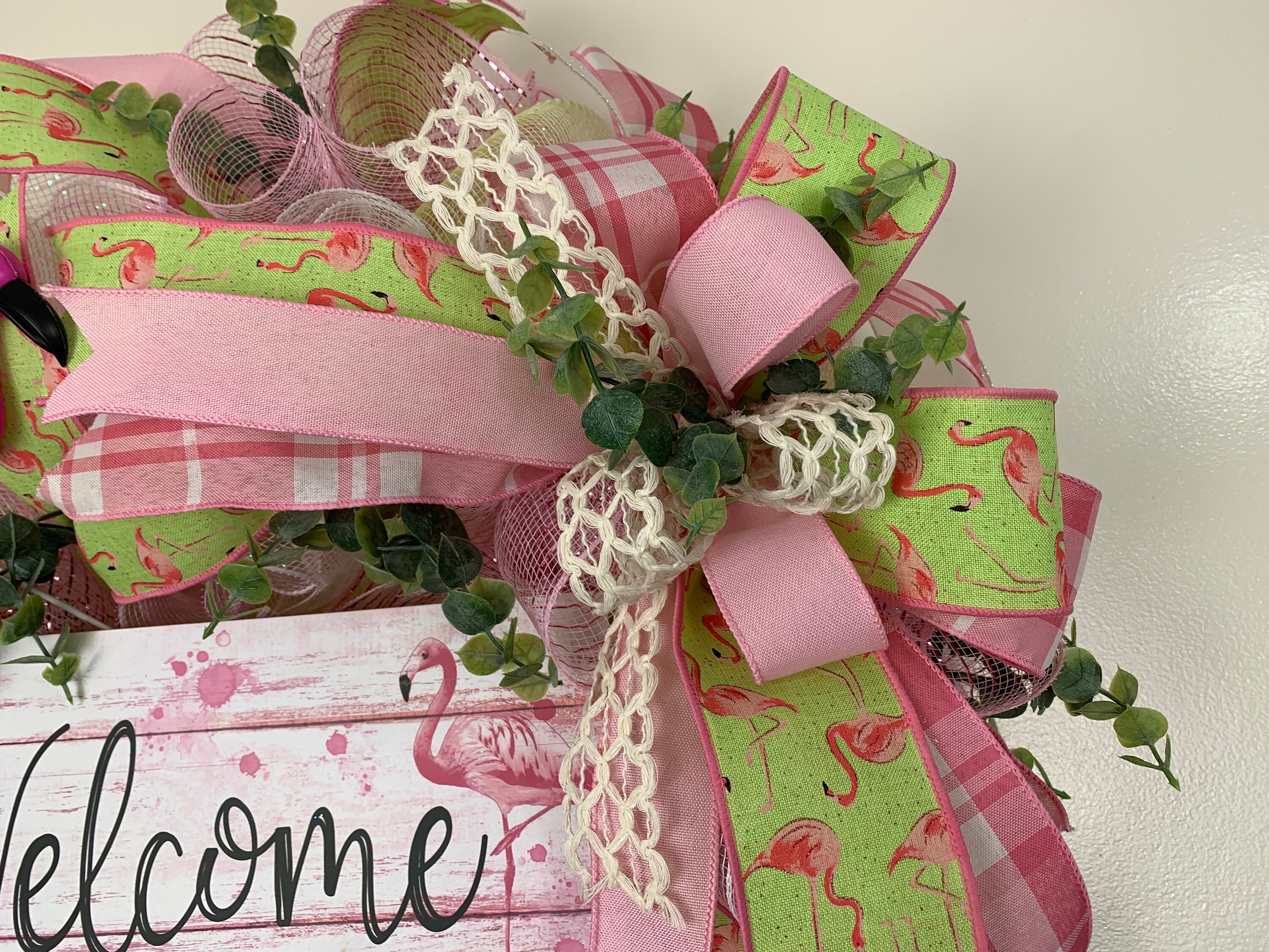 Flamingo Wreath for Front Door, Summer House Wreath, Pink Flamingo ...