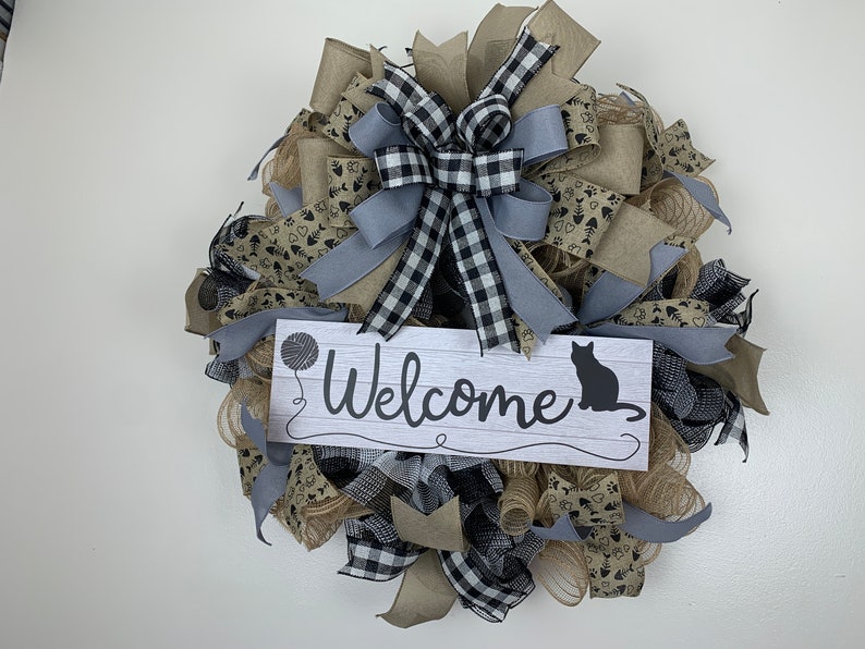 Cat Wreath for Front Door Cat Decor Kitty Wreath Cat Lover - Etsy