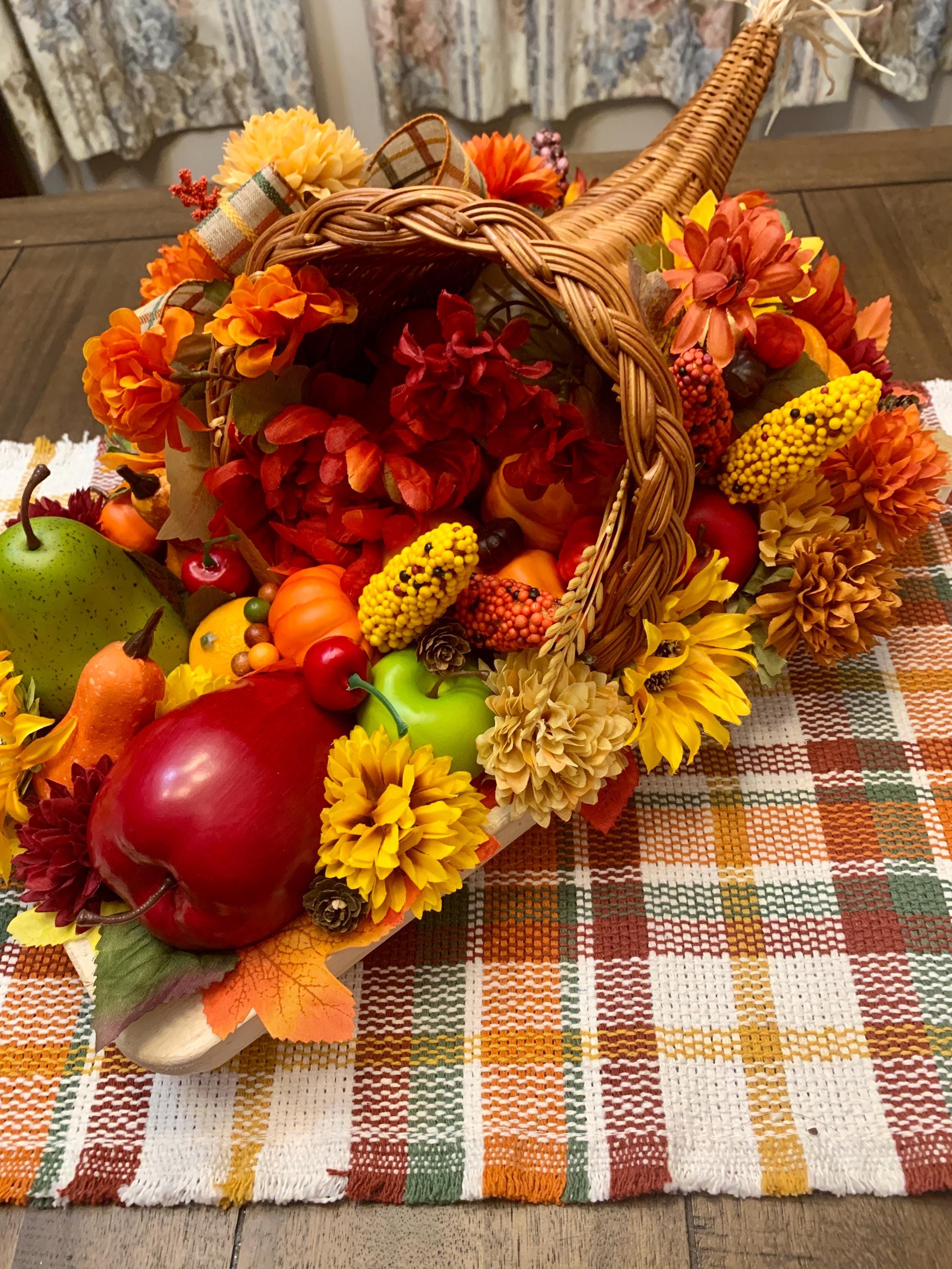 Fall Cornucopia Centerpiece With Pumpkins, Pinecones, and Autumn ...