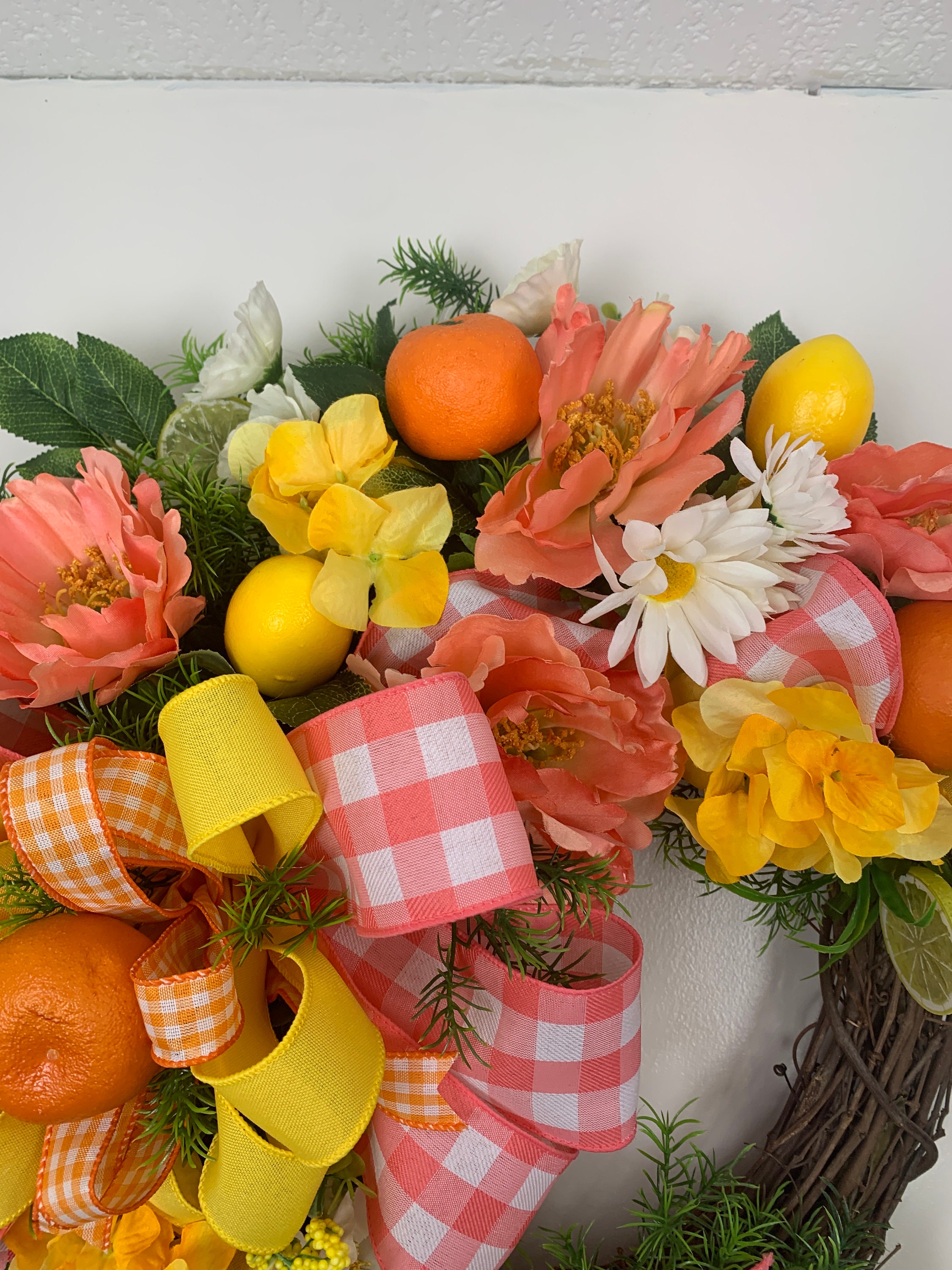 Summer Fruit Wreath for Front Door, Orange and Lemon Grapevine Wreath ...