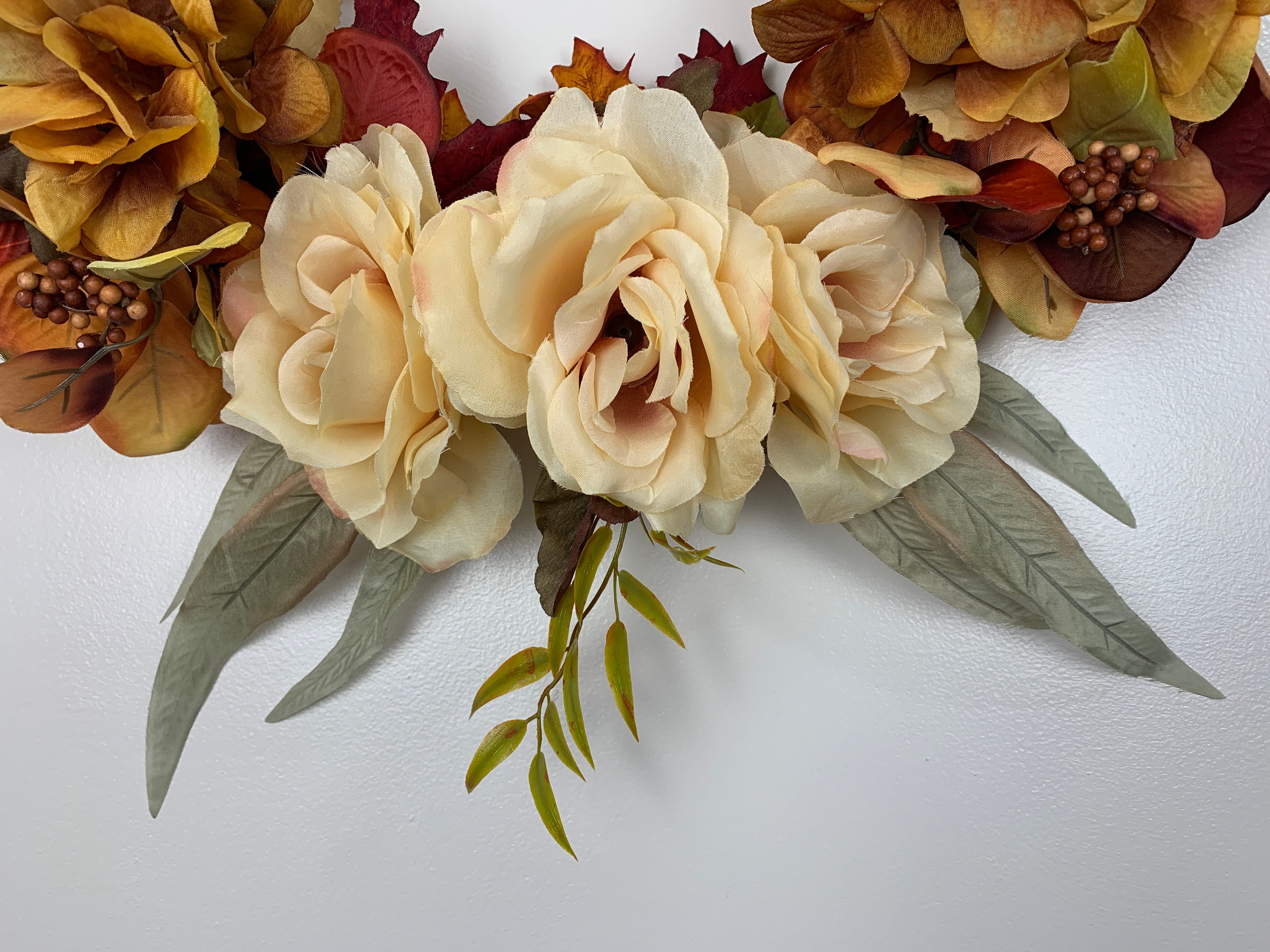 Fall Floral Wreath With Bead Frame, Elegant Wreath for Front Door ...