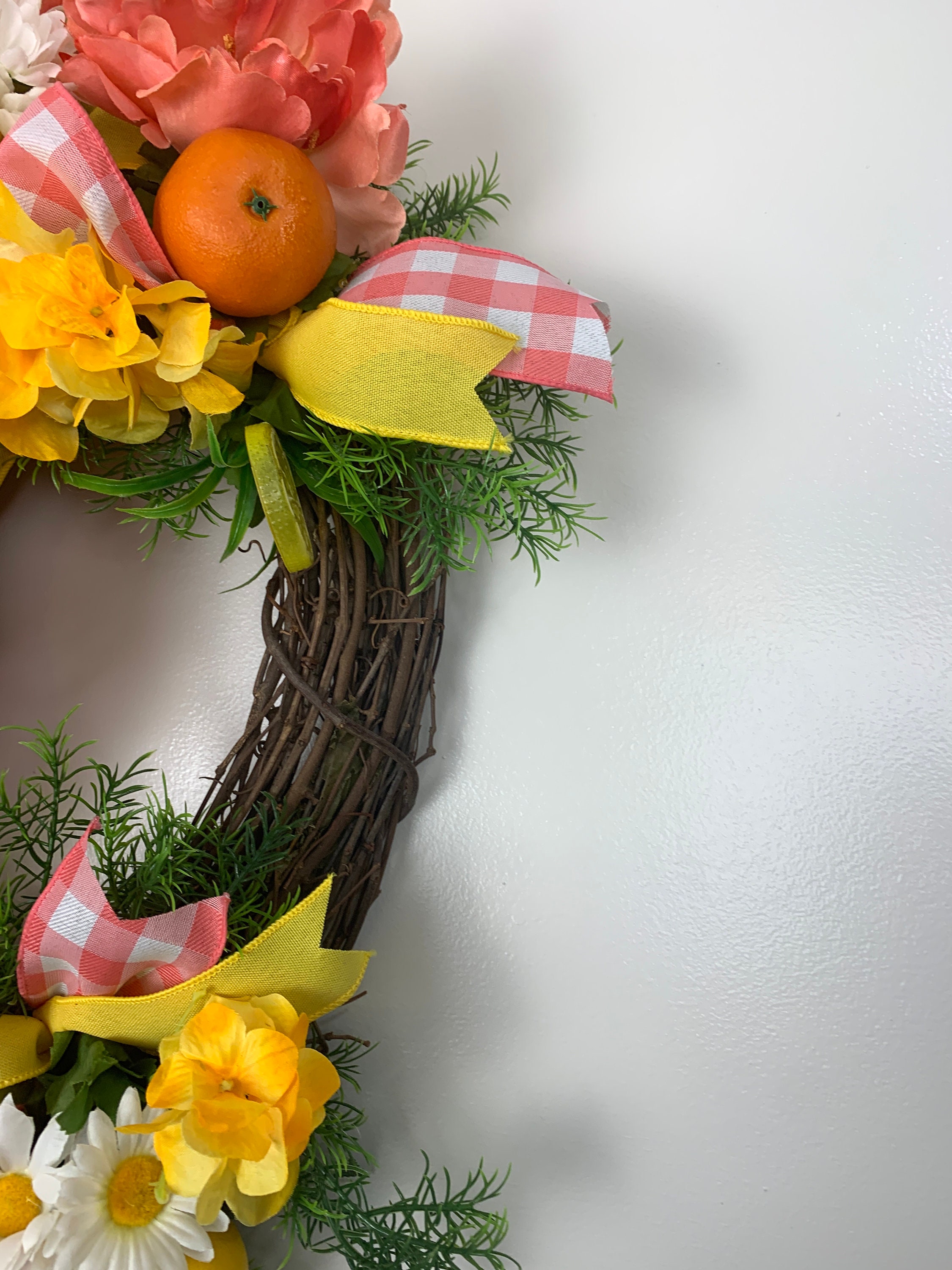 Summer Fruit Wreath for Front Door, Orange and Lemon Grapevine Wreath ...