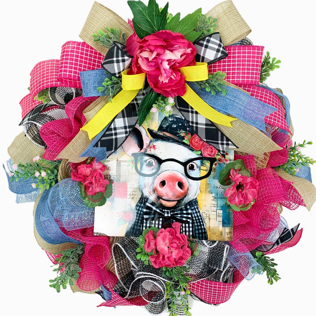 Pig Wreath for Front Door, Pig Farmhouse Wreath, Pig Wreath, Pig Decor ...