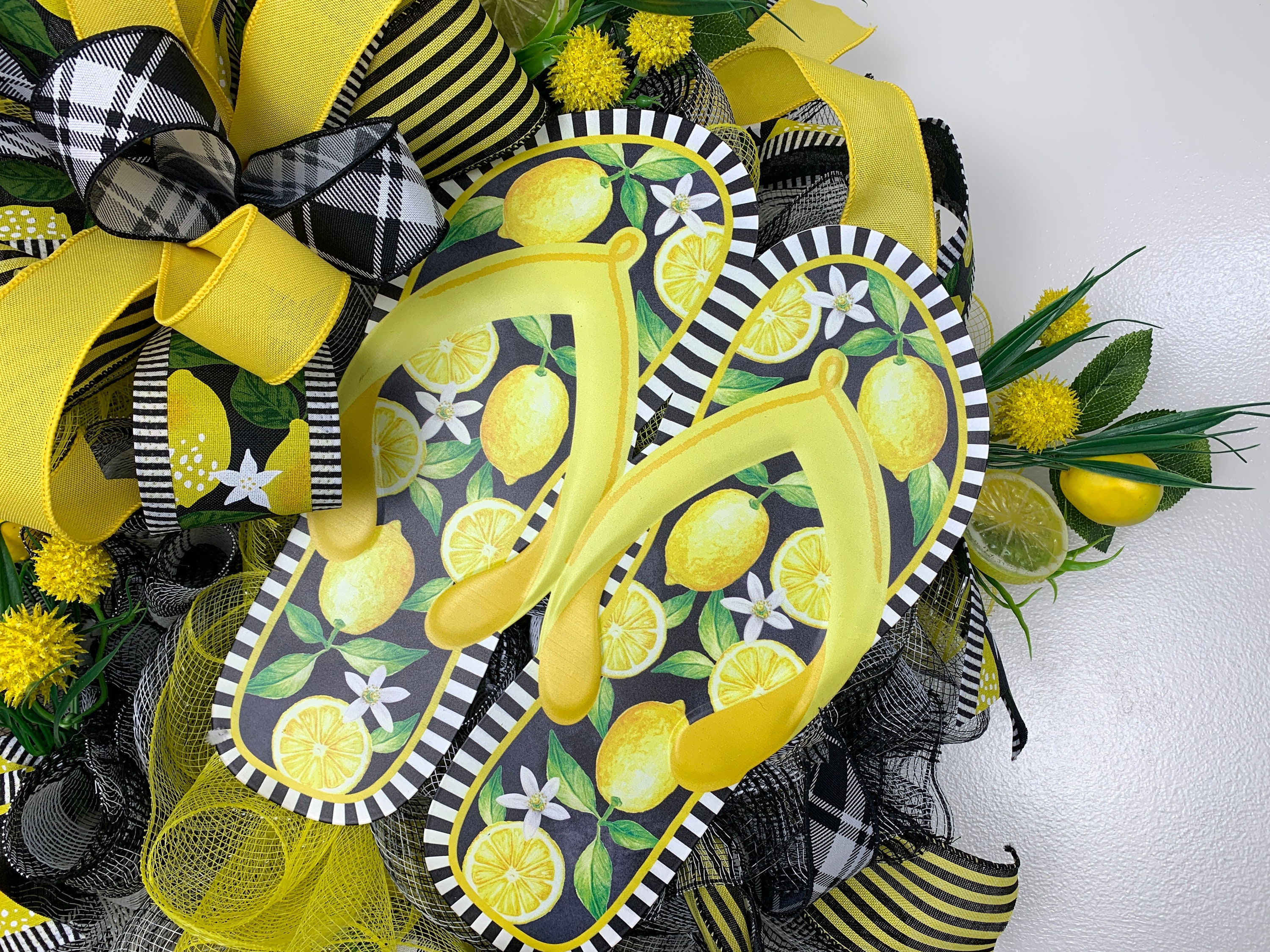 Lemon Wreath for Front Door, Lemon Flip Flop Wreath, Farmhouse Lemon ...