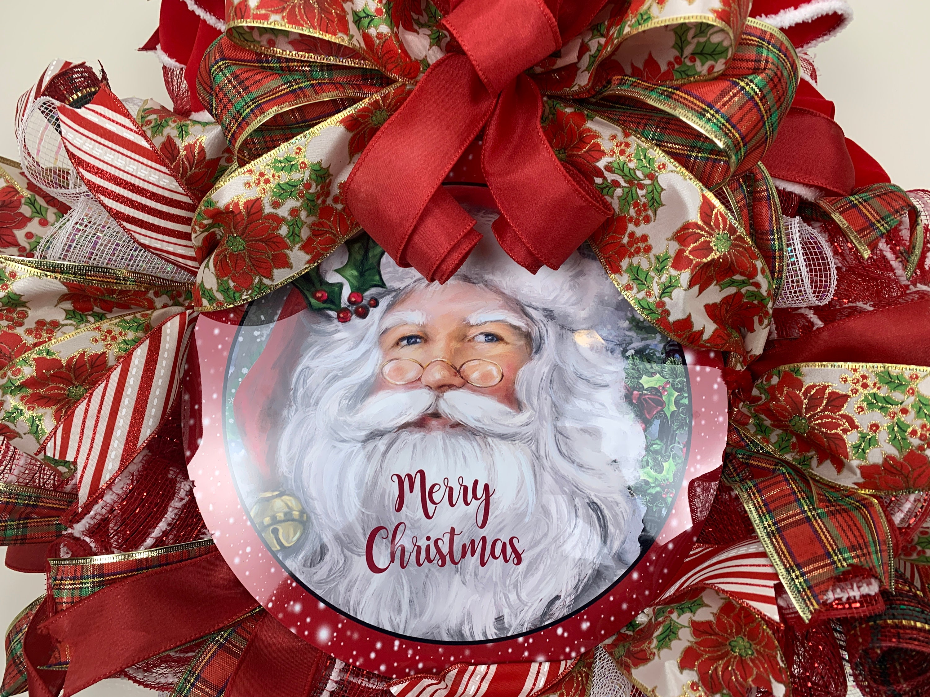 Christmas Wreath, Santa Wreath, Red Santa Wreath, Wreath for Front Door ...