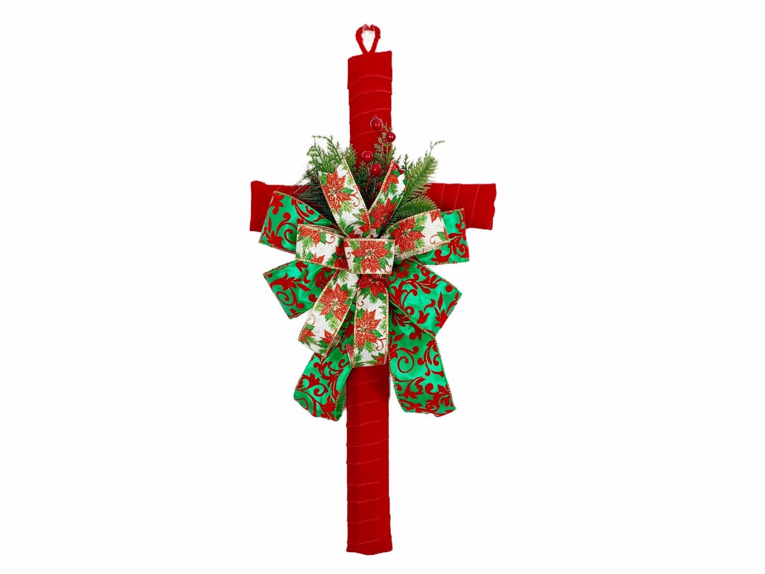 Red Cross Winter Door Decor, Elegant Cross for Front Door, Christmas ...