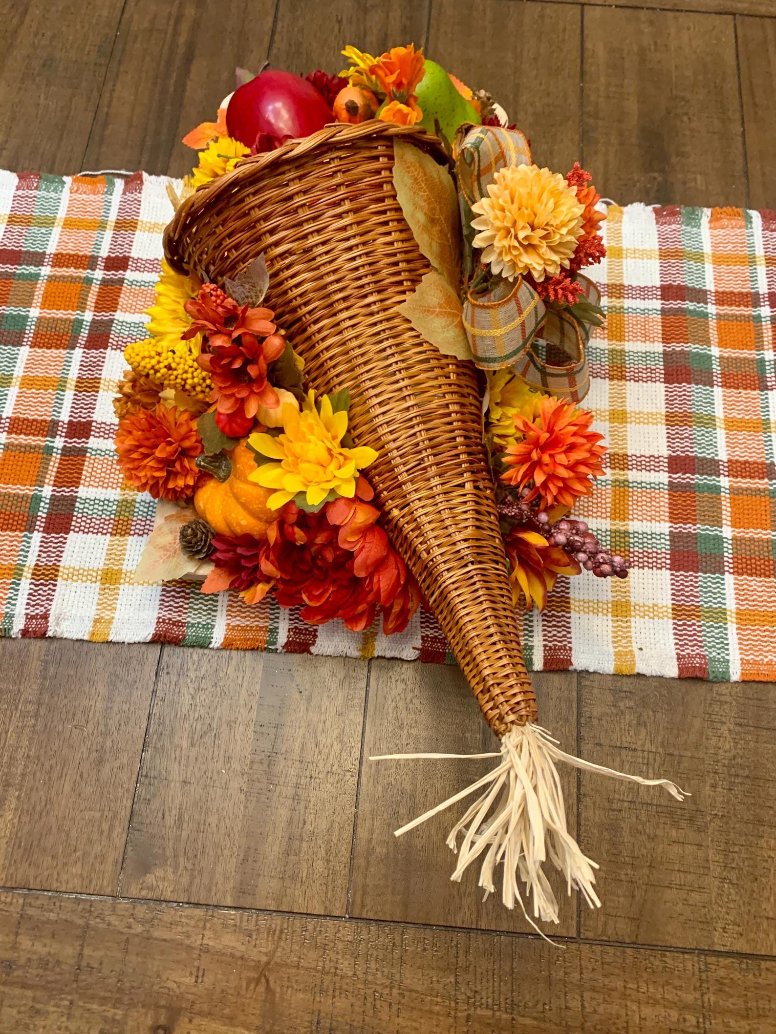 Fall Cornucopia Centerpiece With Pumpkins, Pinecones, and Autumn ...