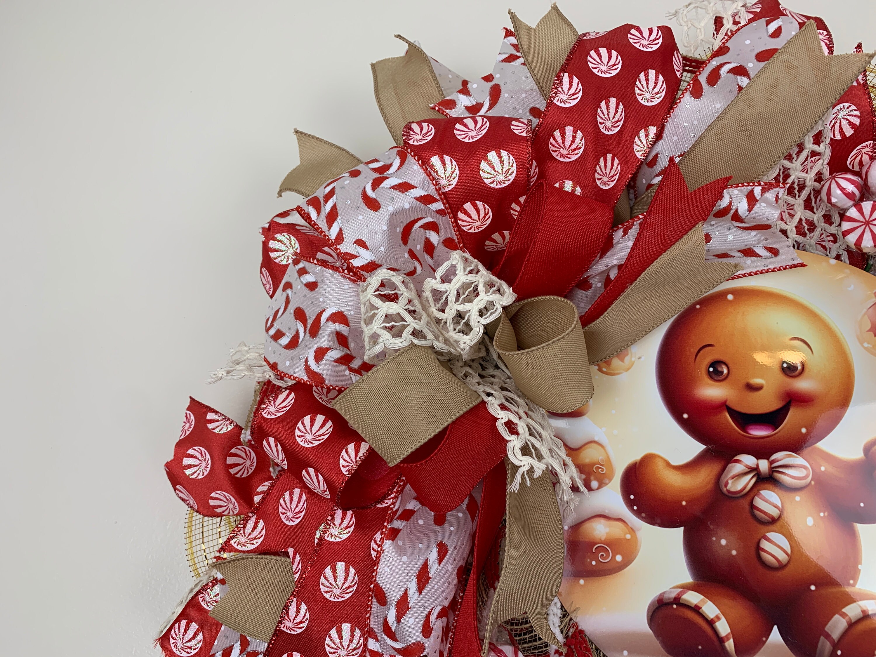 Gingerbread Man Wreath for Front Door, Red and White Gingerbread Decor ...