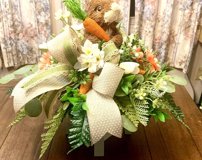 Easter Bunny Centerpiece With Carrots – Spring Floral Arrangement for ...