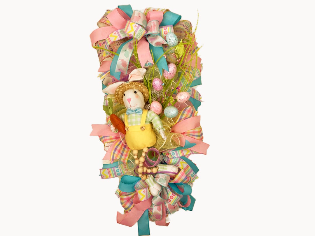 Easter Bunny Swag, Spring Swag, Bunny Wreath for Front Door, Pastel ...