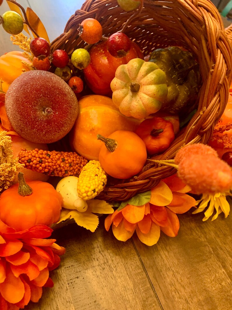 Fall Cornucopia Centerpiece With Pumpkins, Pinecones, and Autumn ...