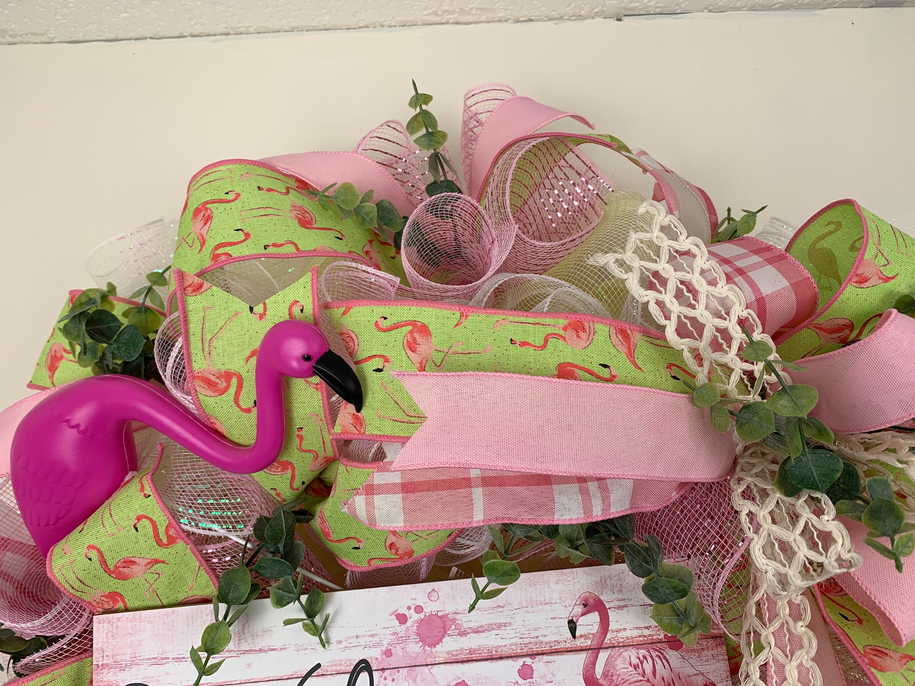 Flamingo Wreath for Front Door, Summer House Wreath, Pink Flamingo ...