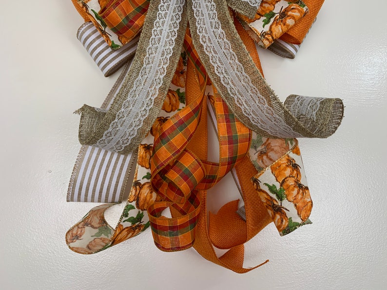 Orange Fall Bow for Front Door, Pumpkin Wreath Bow, Fall Banister Bow ...