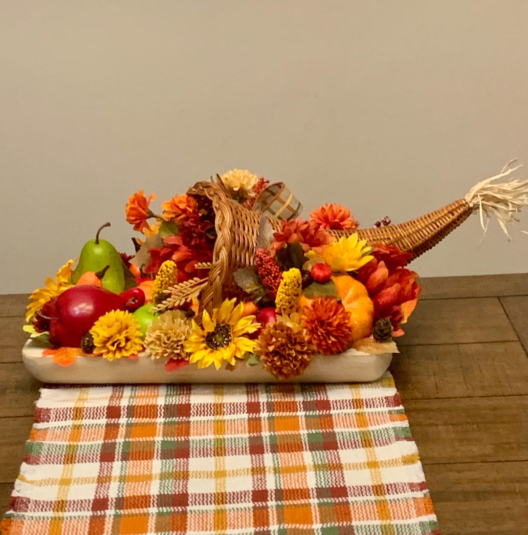 Fall Cornucopia Centerpiece With Pumpkins, Pinecones, and Autumn ...