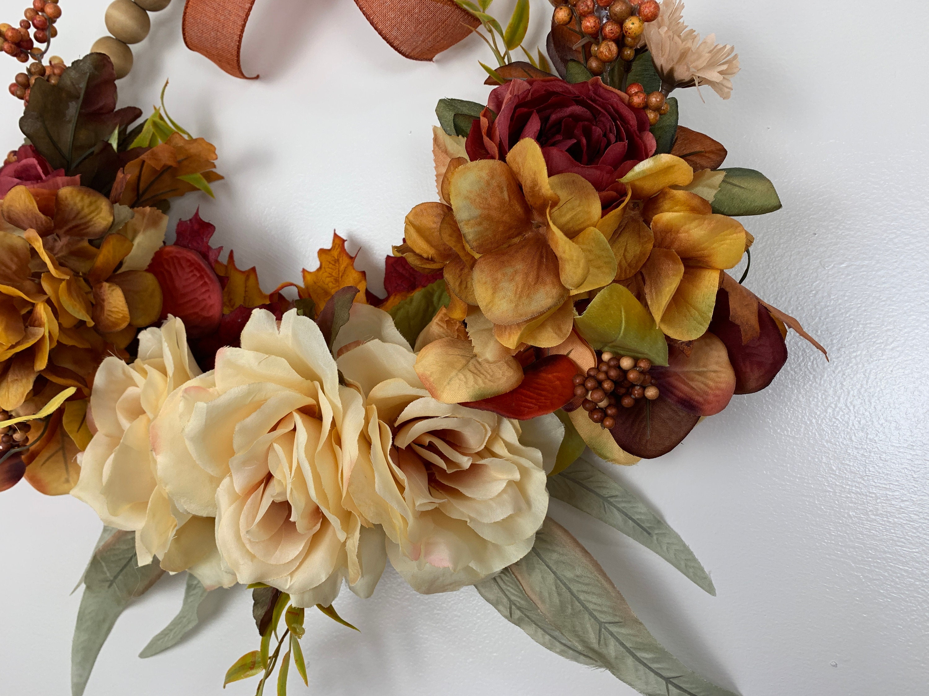 Fall Floral Wreath With Bead Frame, Elegant Wreath for Front Door ...