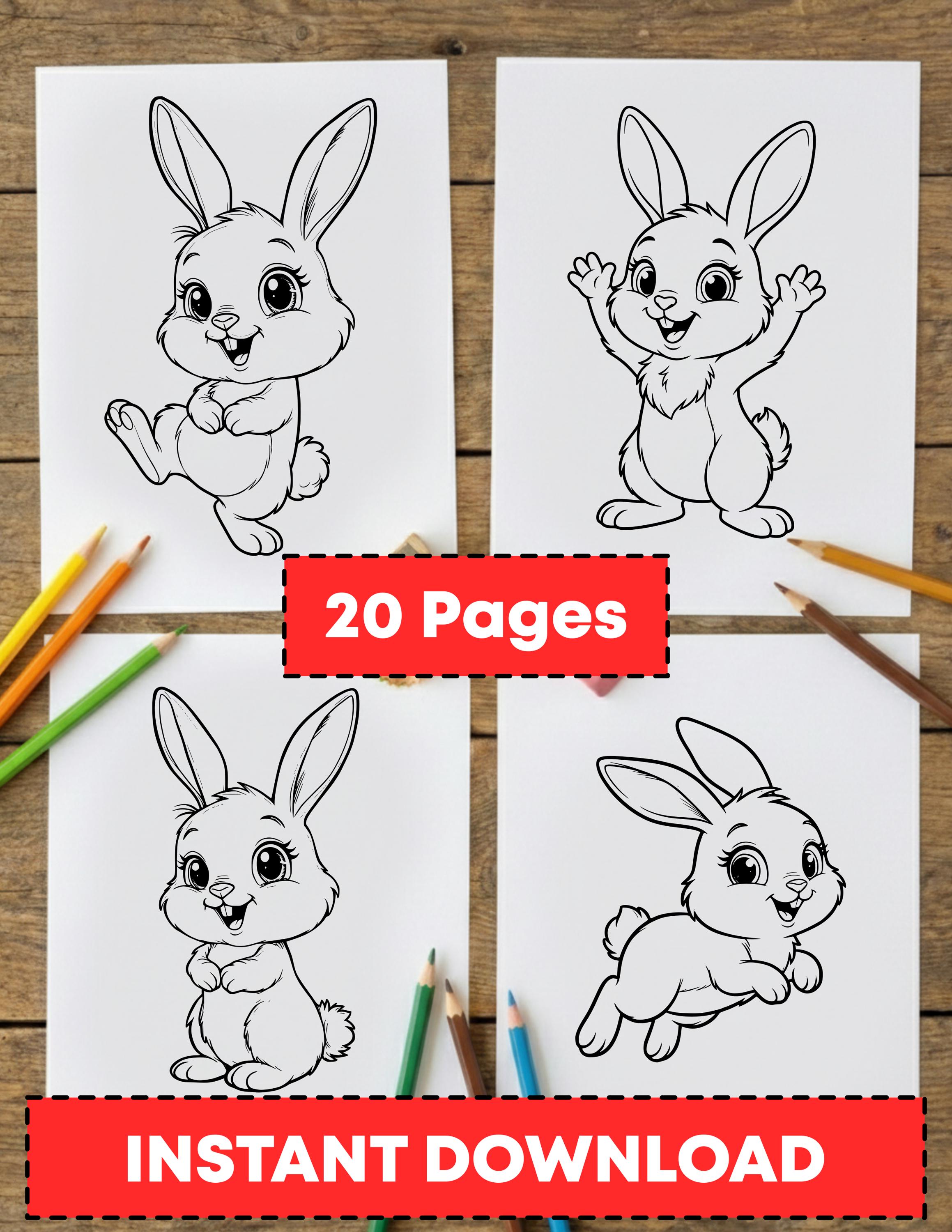 20 Rabbit Coloring Pages for Kids, Preschool Activity Book (instant ...