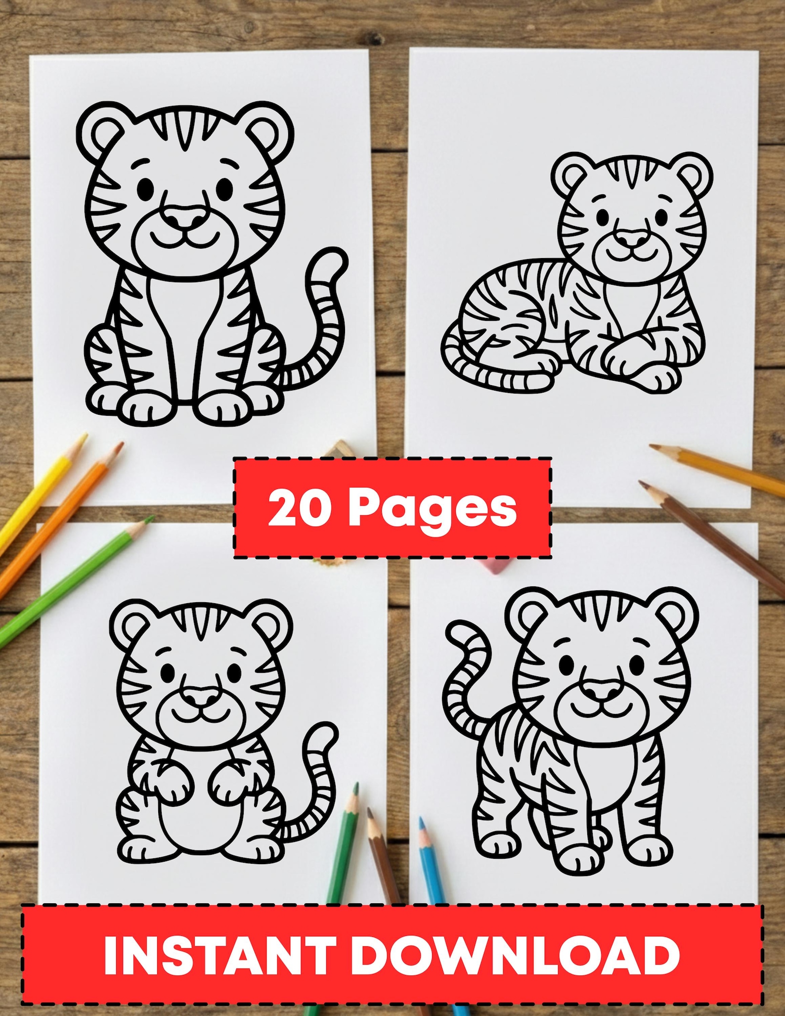 Tiger Coloring Page for Kids | Printable Kids Cute Tiger Coloring Book ...