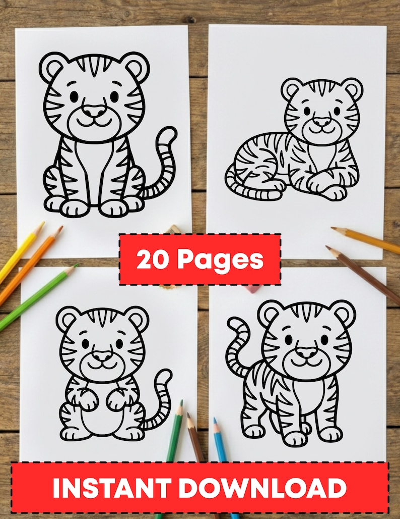 Tiger Coloring Page for Kids | Printable Kids Cute Tiger Coloring Book ...
