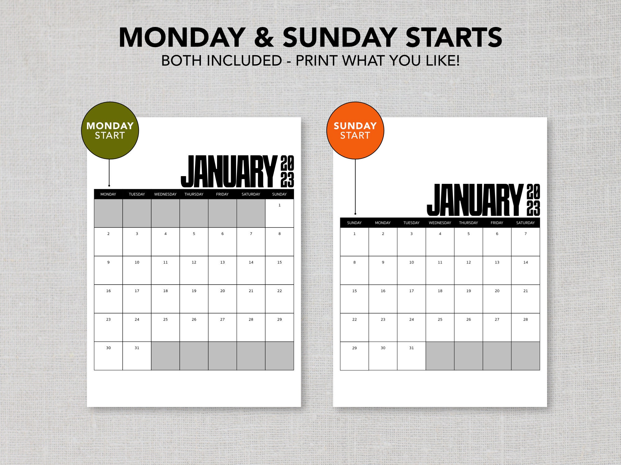 2023 Calendar, Printable Monthly Planner, Minimalist Calendar ...