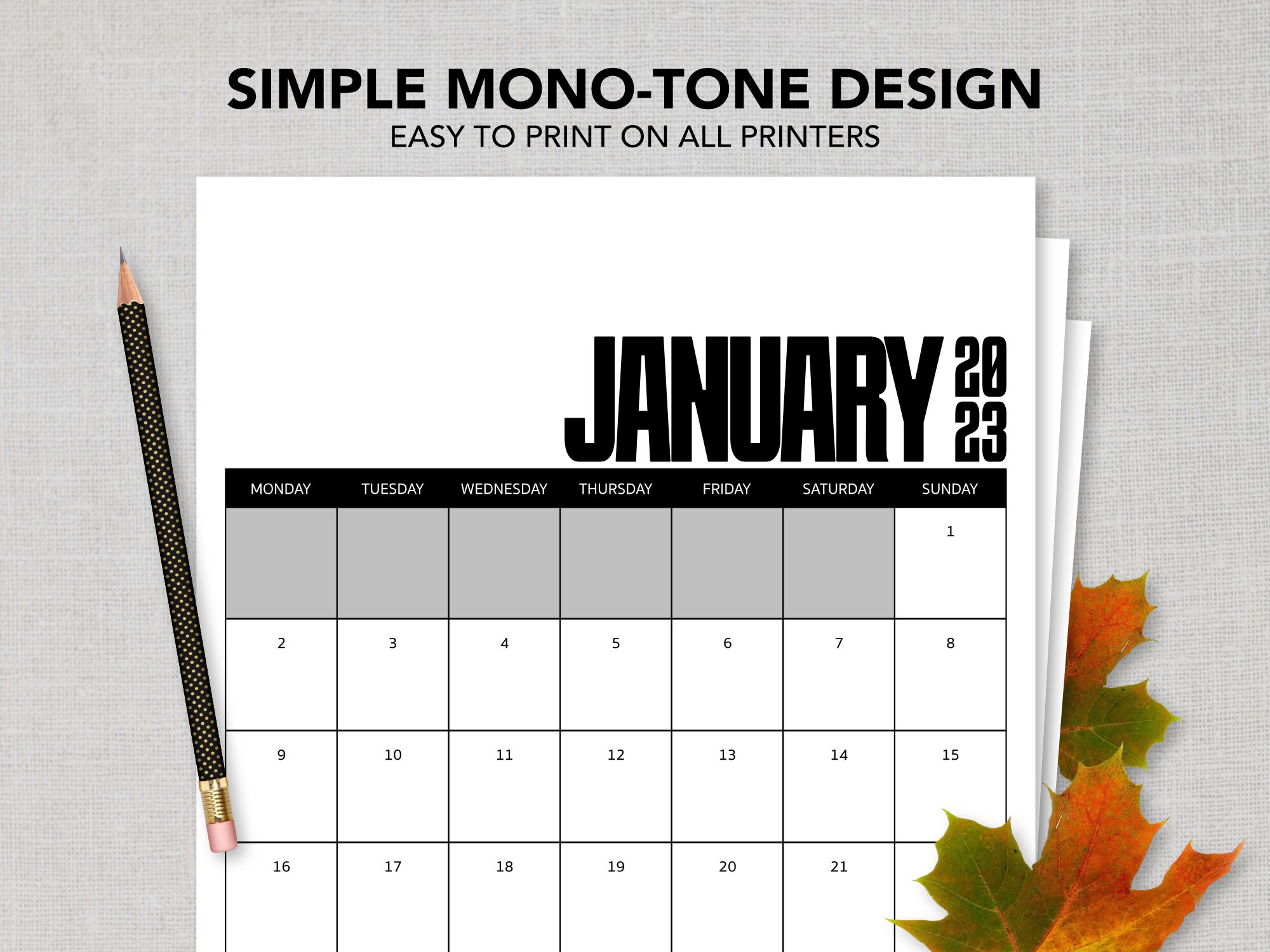 2023 Calendar, Printable Monthly Planner, Minimalist Calendar ...