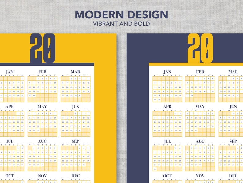 2023 Yearly Calendar, Printable Calendar, 12 Month One Page, Annual ...