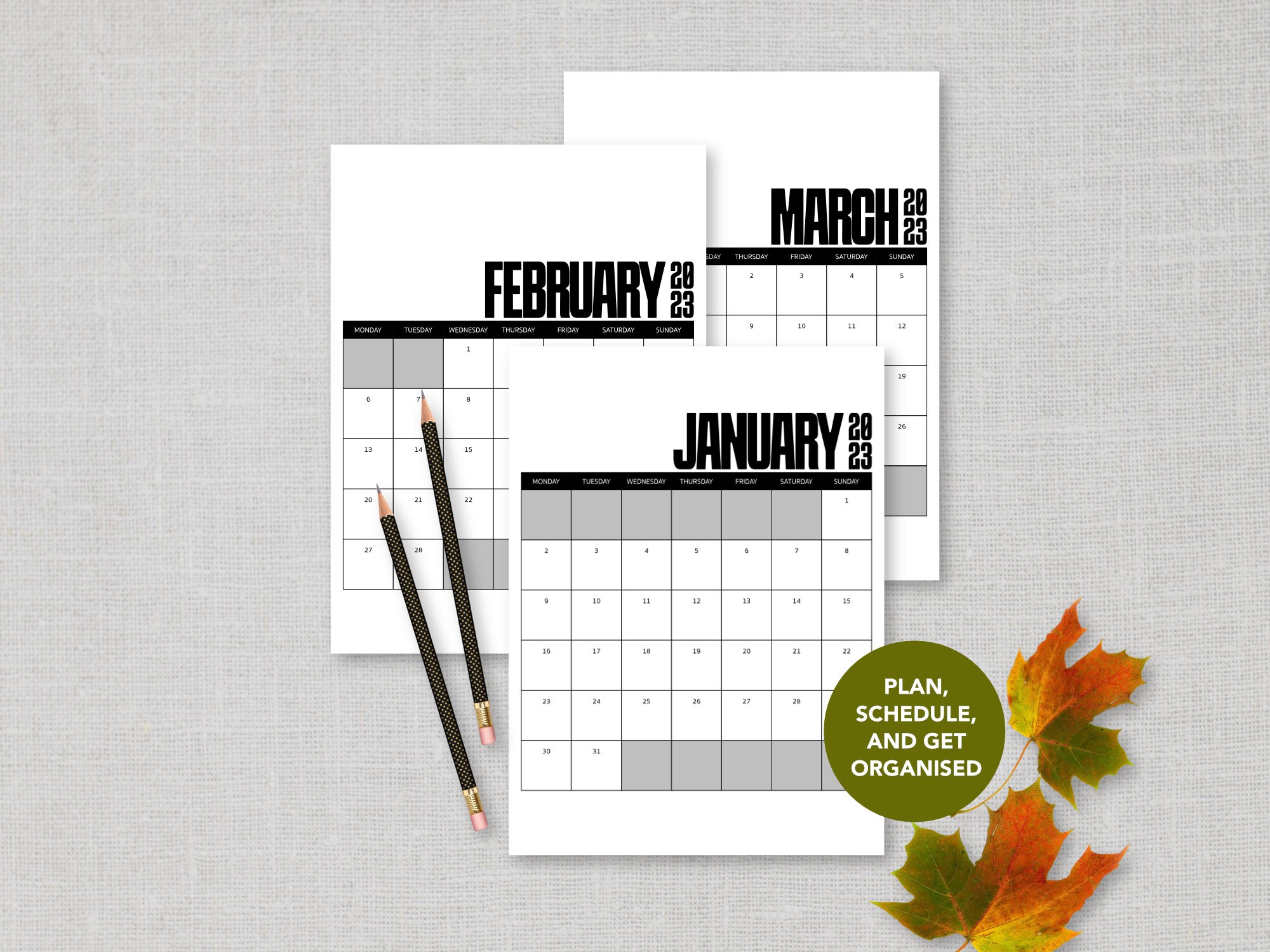 2023 Calendar, Printable Monthly Planner, Minimalist Calendar ...