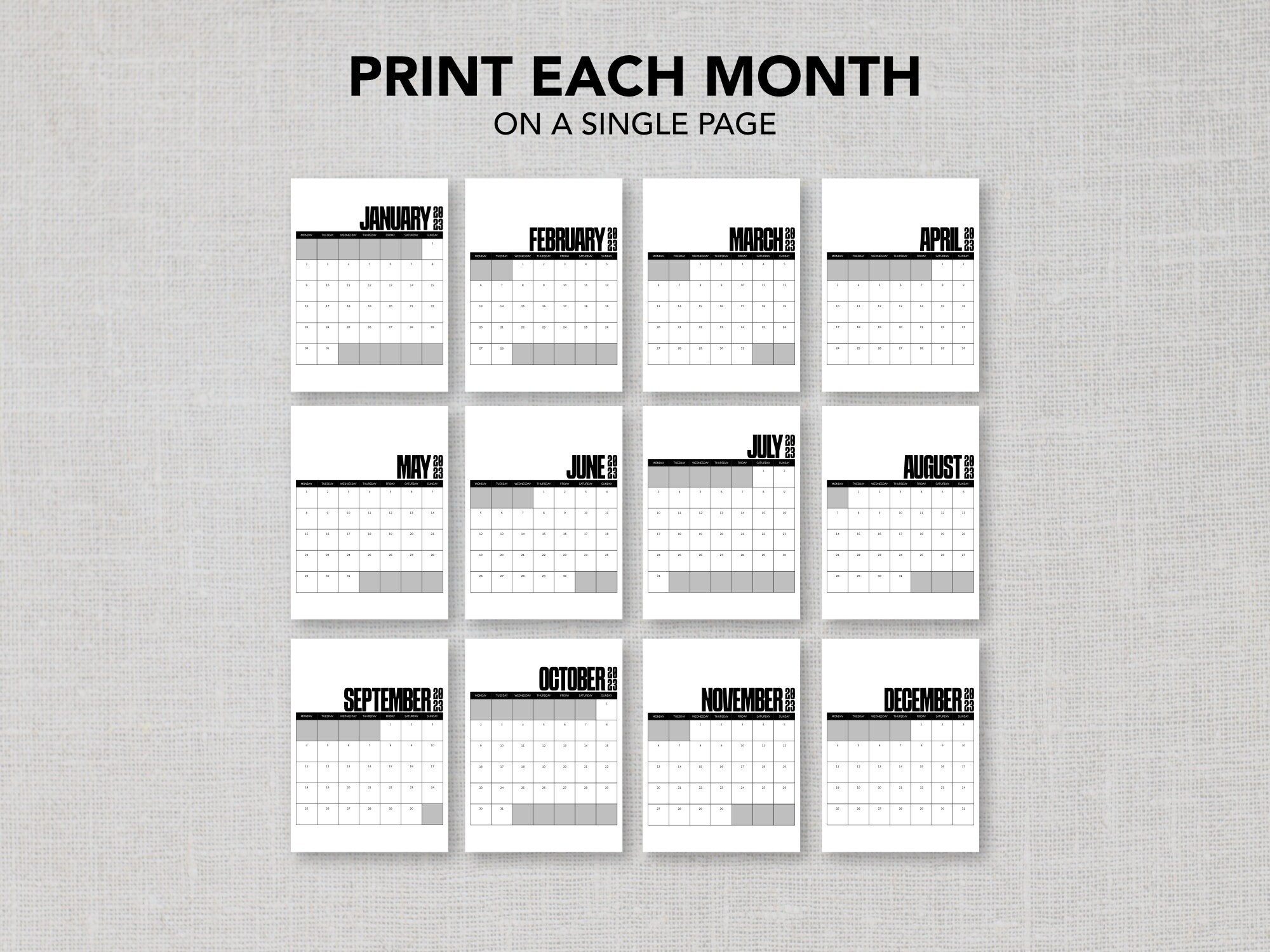 2023 Calendar, Printable Monthly Planner, Minimalist Calendar ...