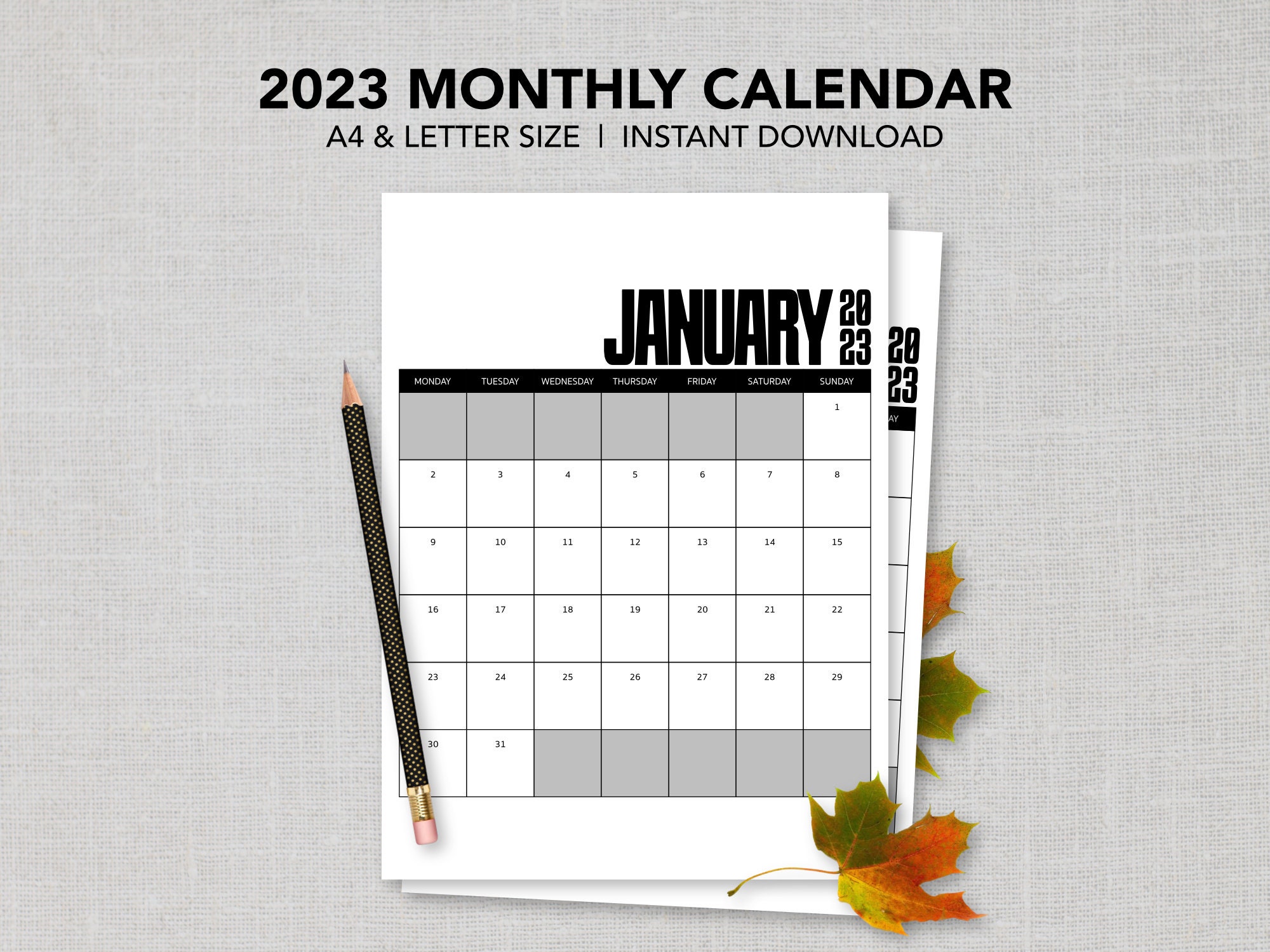 2023 Calendar, Printable Monthly Planner, Minimalist Calendar ...