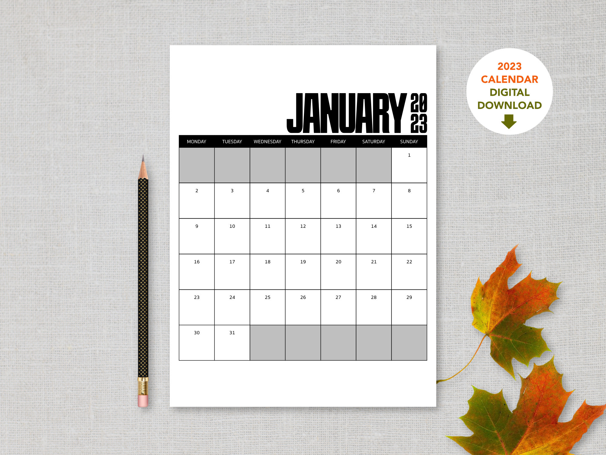 2023 Calendar, Printable Monthly Planner, Minimalist Calendar ...