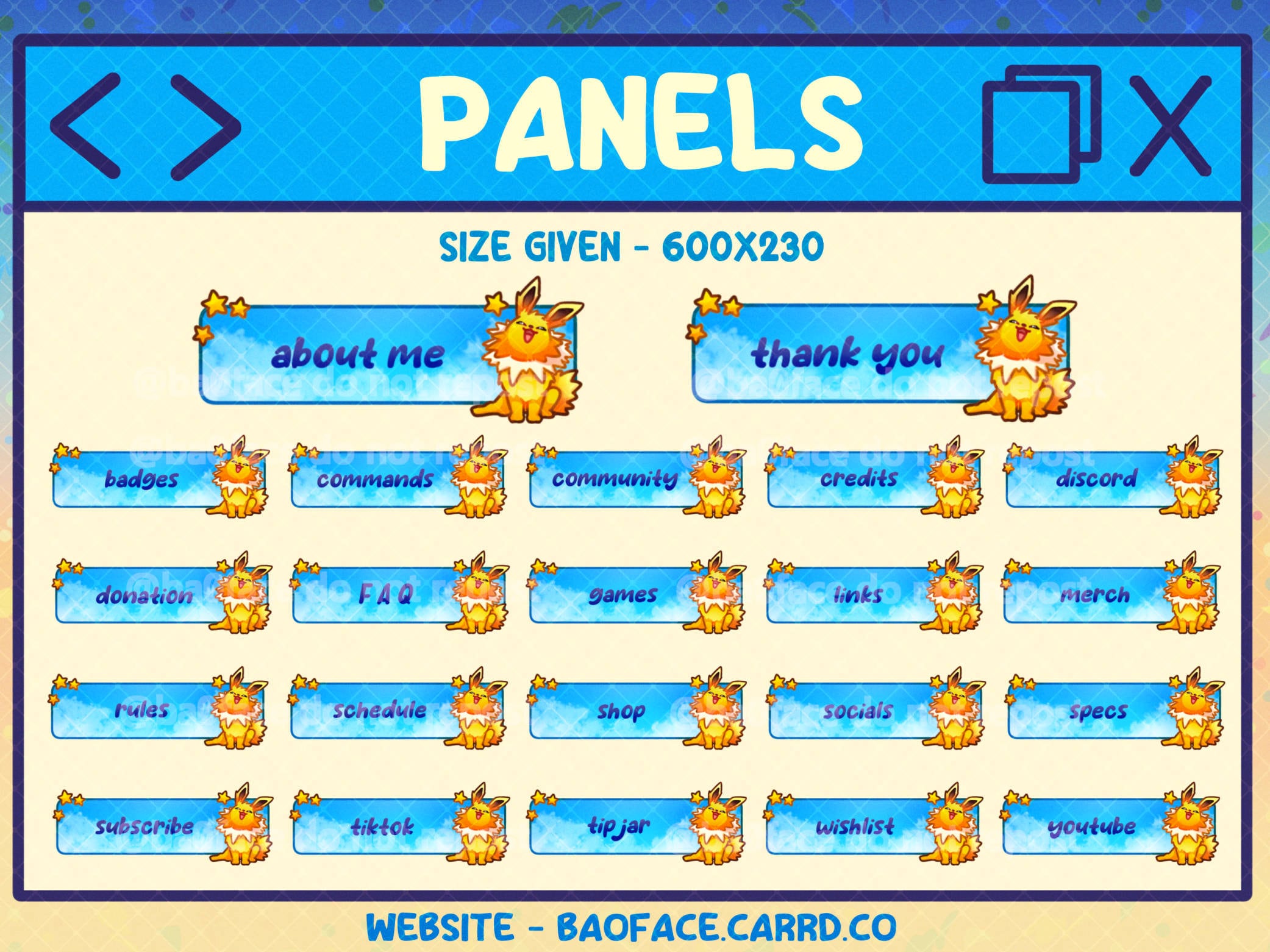 POKEMON PANELS | 22 Cute Jolteon Eeveelution Theme Panels for Twitch - Etsy