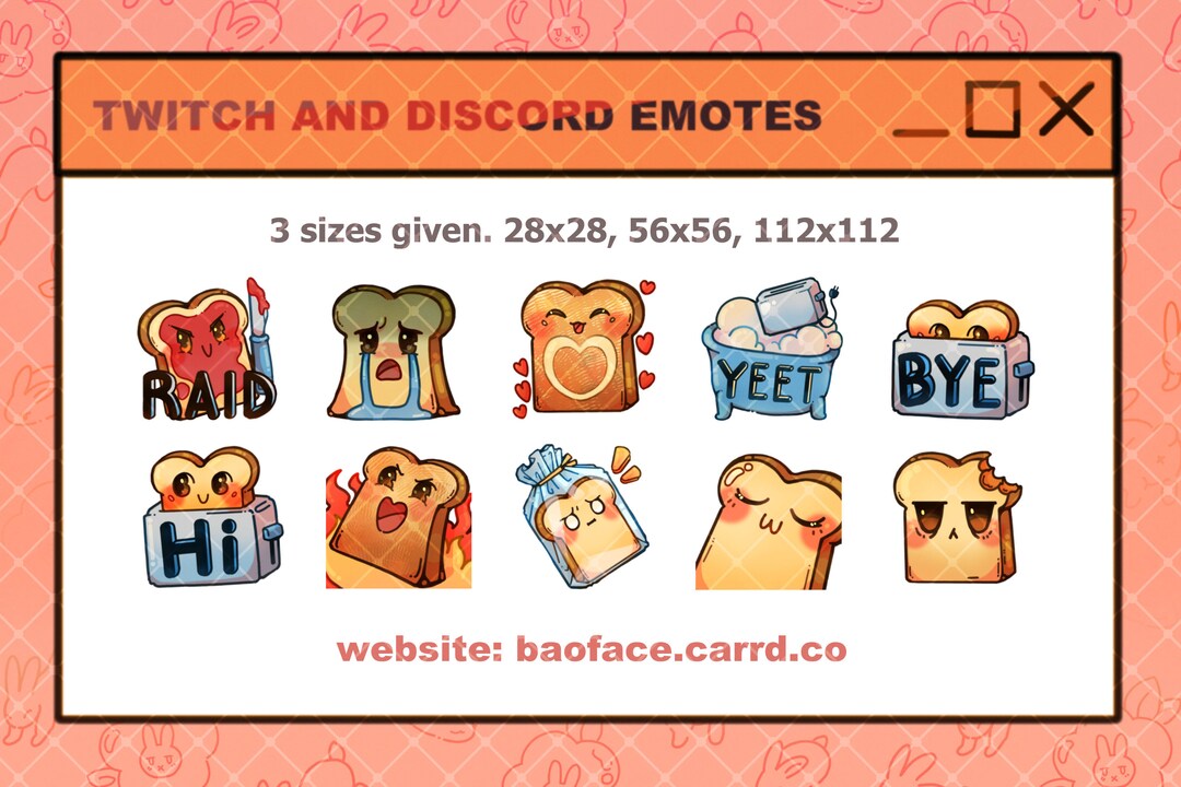 BREAD EMOTES 102 Cute Toast and Bread Emotes for Twitch and - Etsy