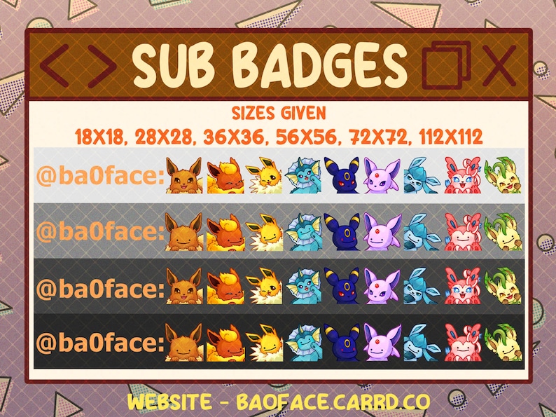 Ditto Eevee Evolution Sub-badges| 9 + 9 Eeveelution Sub Badges for ...
