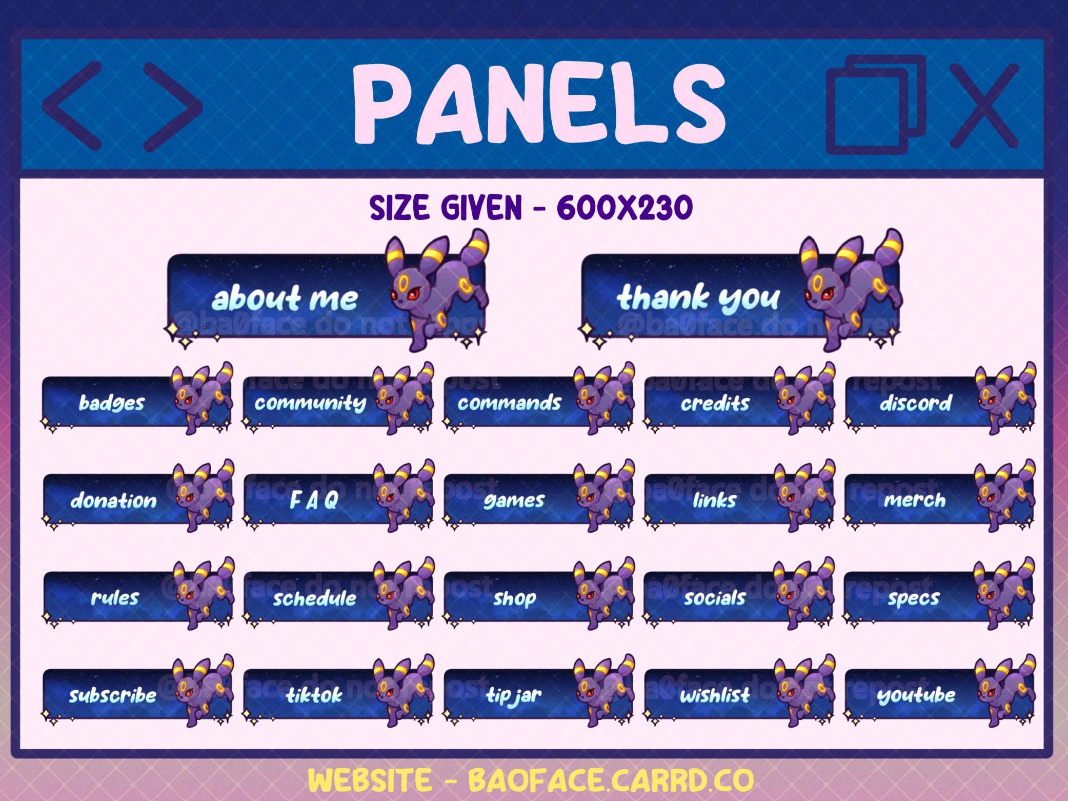 POKEMON PANELS | 22 Umbreon Eeveelution Theme Panels for Twitch (day ...