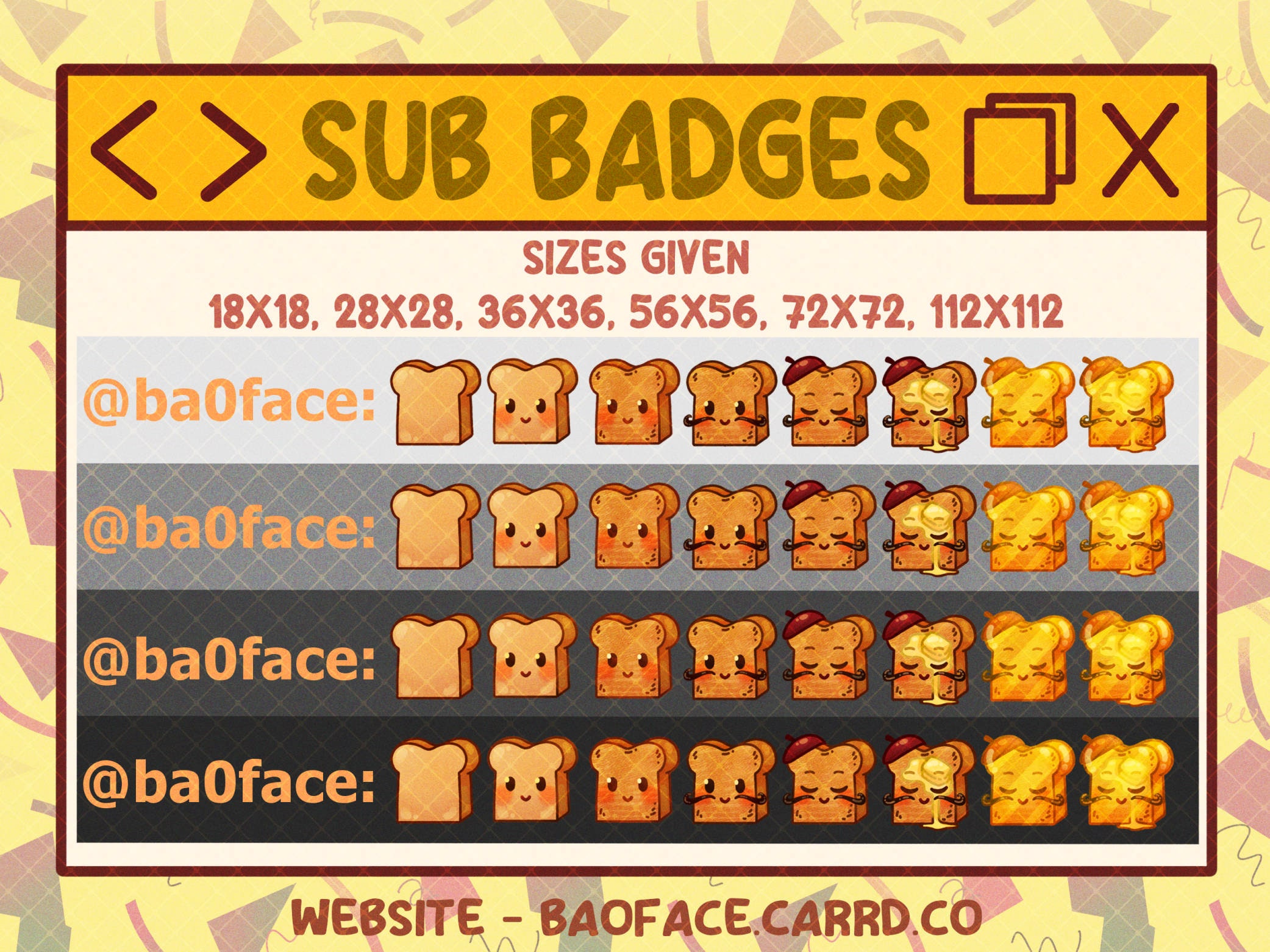 FRENCH TOAST Sub-badges | 6 Toasty Bread Sub-badges for Twitch ...