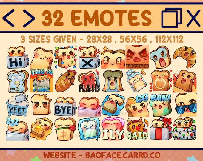 BIG BREAD BUNDLE 1 32 Fun Toast and Bread Emotes for Twitch and Discord ...