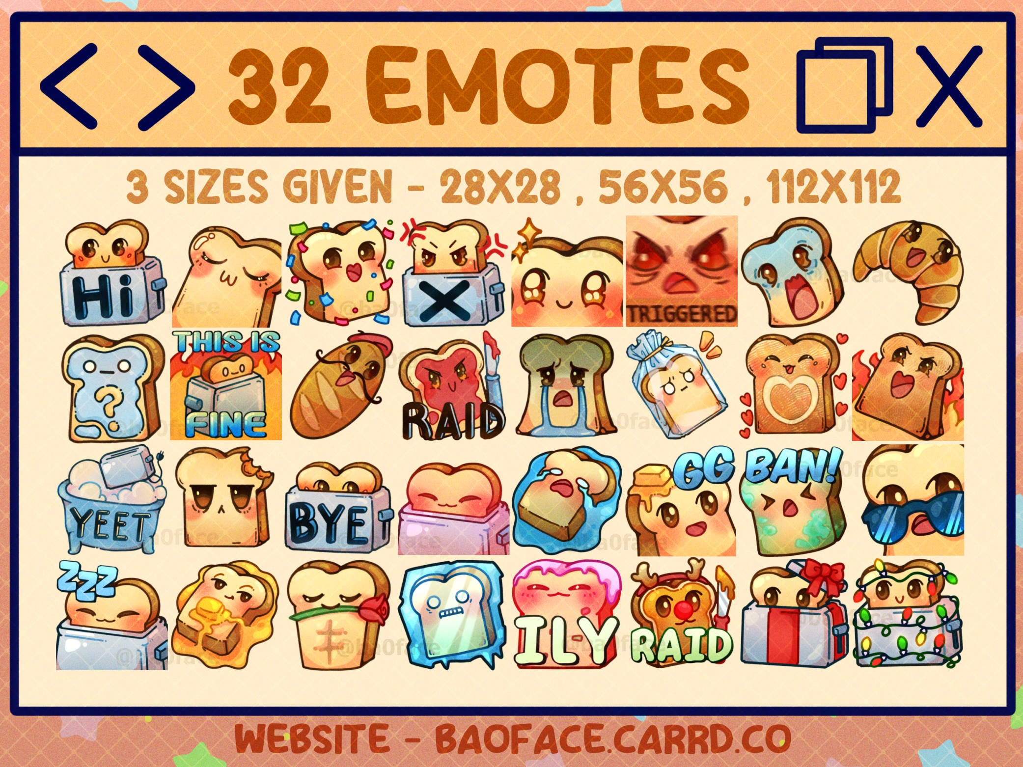 BIG BREAD BUNDLE 1 | 32 Fun Toast and Bread Emotes for Twitch and ...