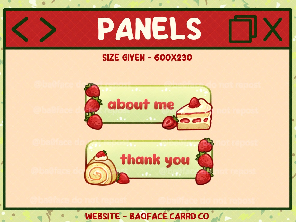 STRAWBERRY CAKE PANELS (green Edition) | 22 Sweet Panels for Twitch ...