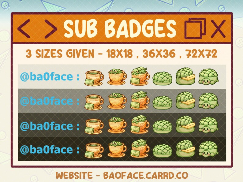 TEA TIME BADGES| 6 (not Too) Sweet Matcha Melonpan Turtle Sub Badges for Stream | Cozy Streaming ...