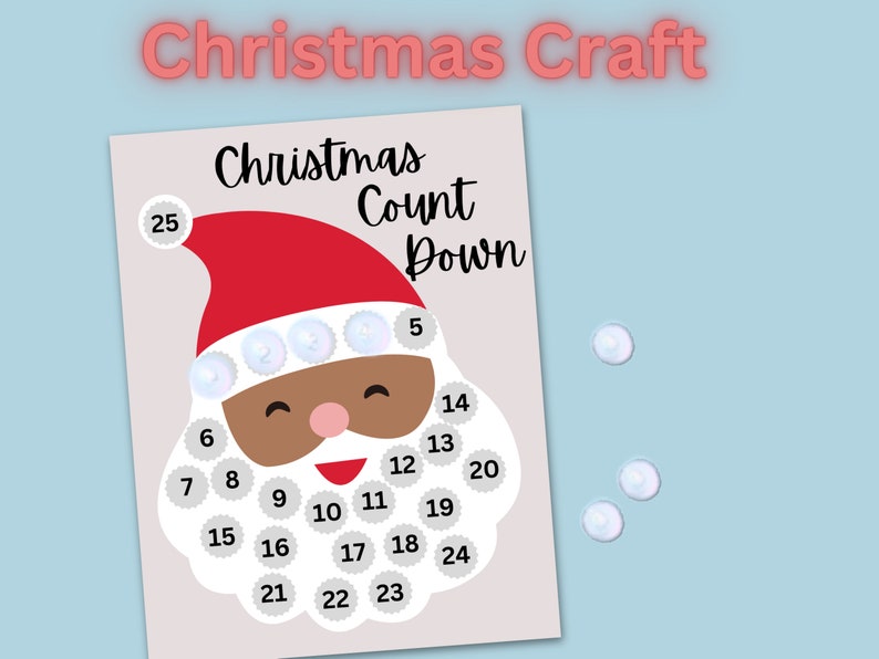 Christmas Craft Countdown to Christmas Glue Cotton Balls on Santa's ...