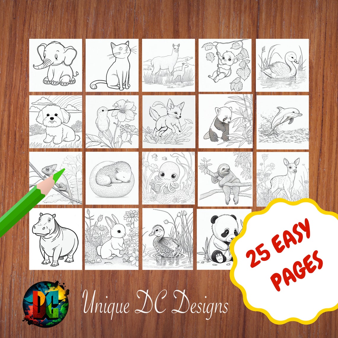 Printable Cute Animal Coloring Pages | Easy Fun Coloring Book - Etsy