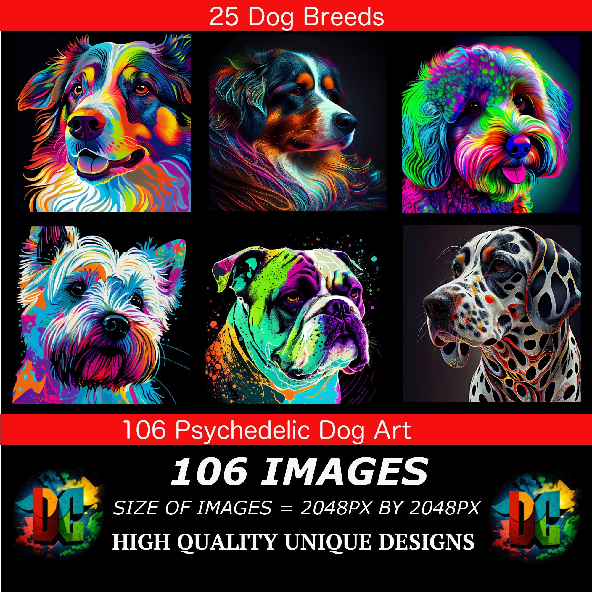 106 Psychedelic Dog Art, Trippy Wall Collage Kit, Indie Aesthetic, Teen ...
