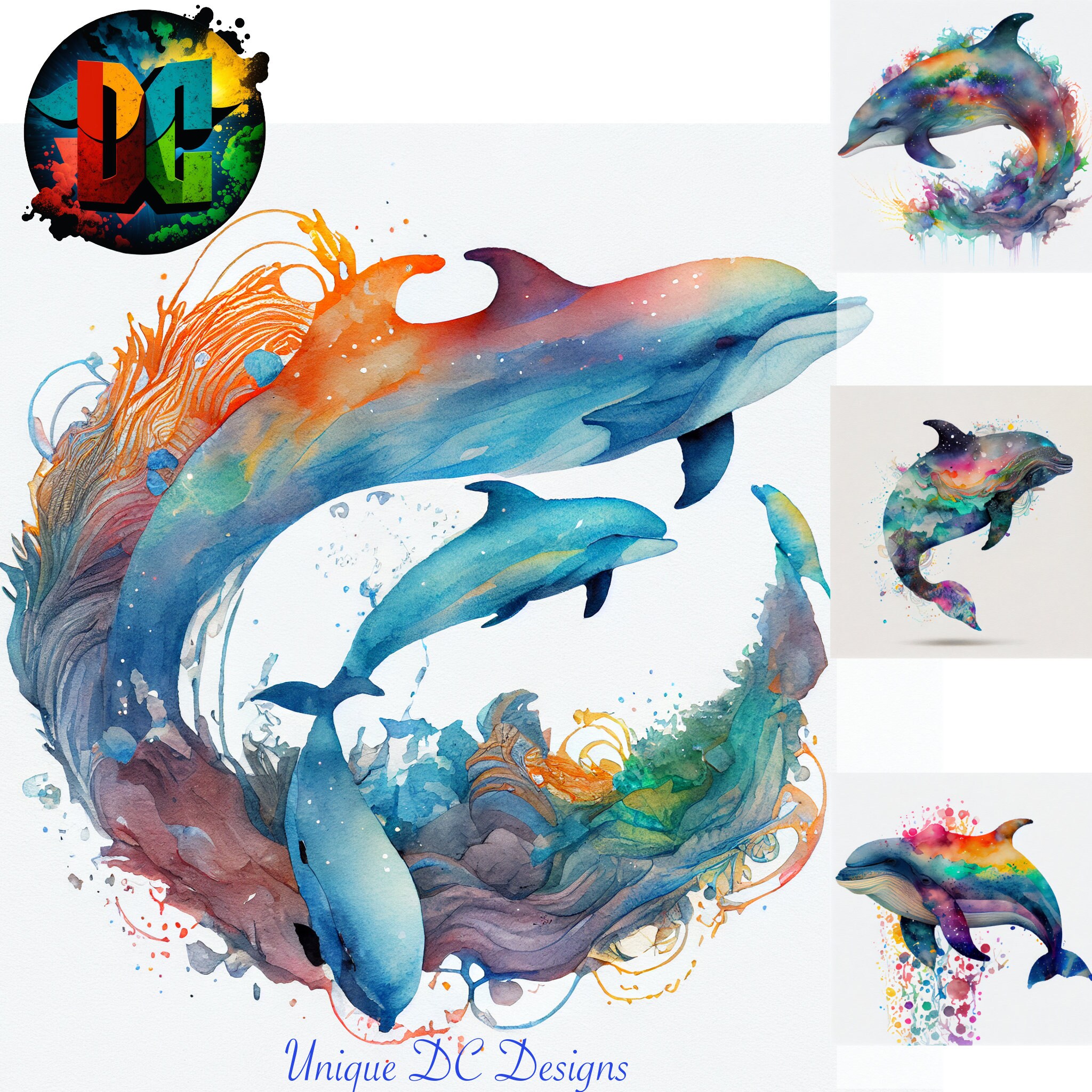50 Watercolor Dolphin Art, Vibrant, and Exciting Designs for Print and ...
