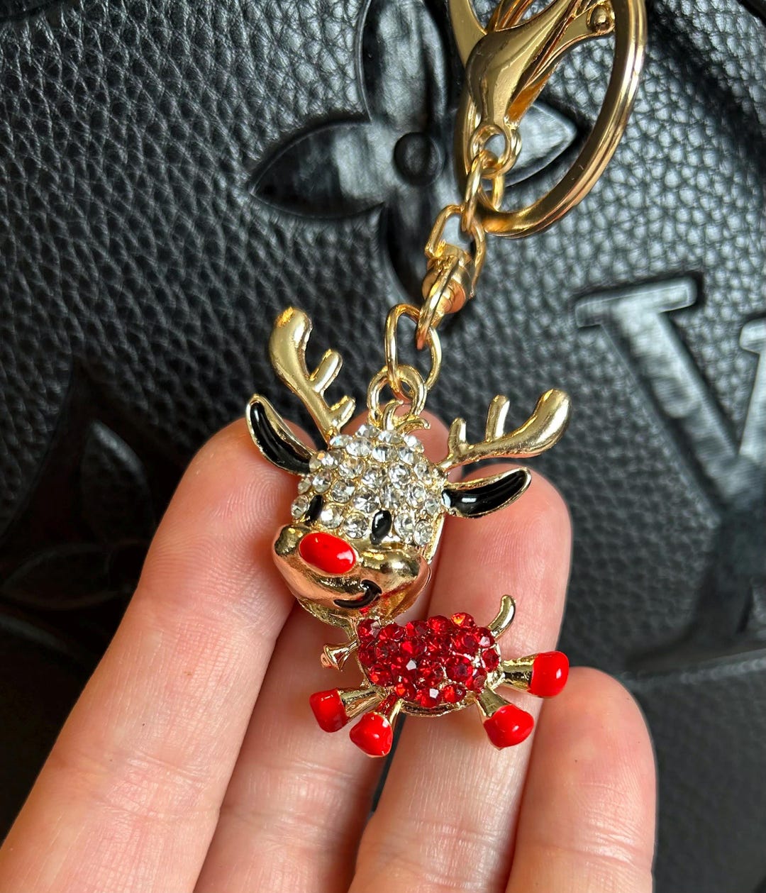 Rhinestone Rudolph Reindeer Keychain: Christmas Bling Bag Charm, Cute ...