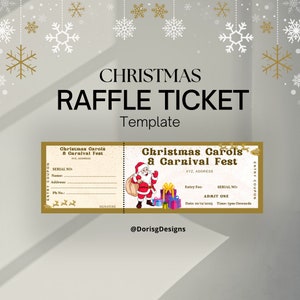 Christmas Raffle Ticket Editable Template Bright and Colourful Santa ...