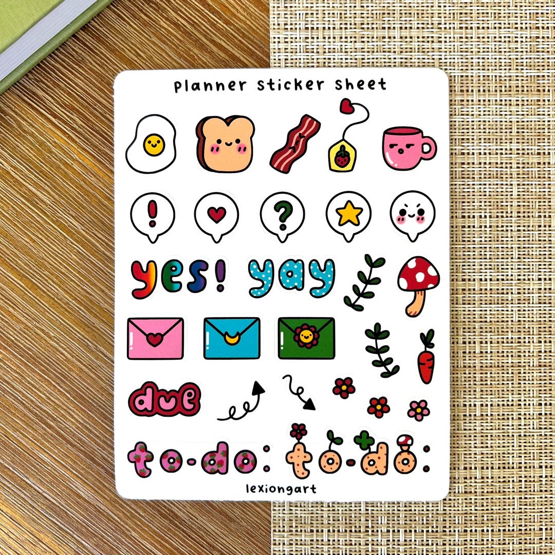 Cute Planner Sticker Sheet – To-do List, Emote Bubbles, Breakfast Food ...