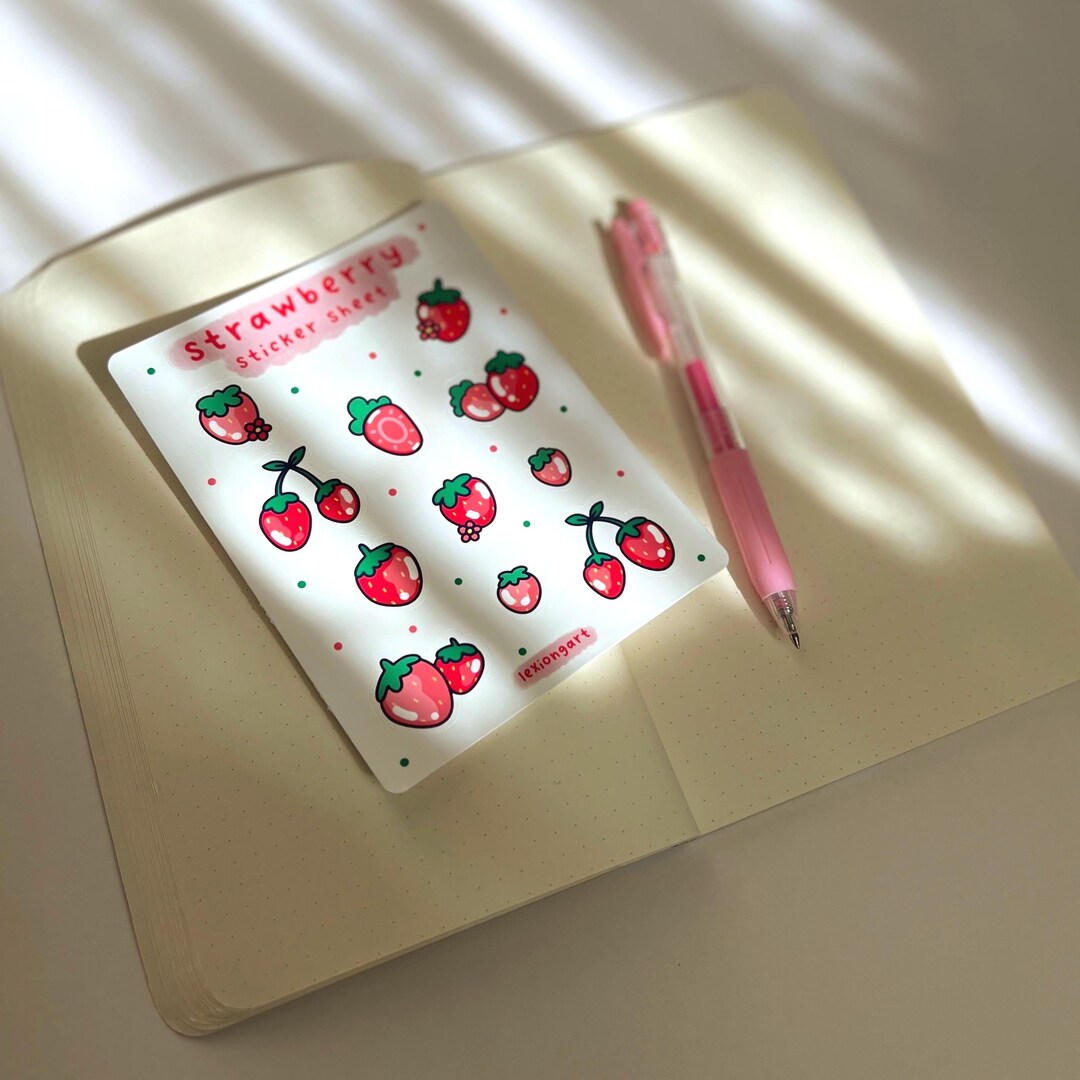 Cute Strawberry Stickers – Kawaii Red Fruit Sticker Sheet for Planners ...